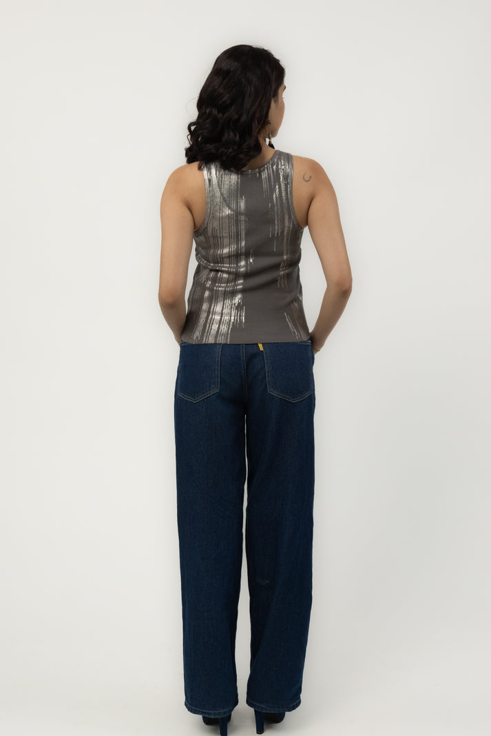 Foil Print Ribbed Tank Top (Grey) by Purple Potato – PURPLE POTATO